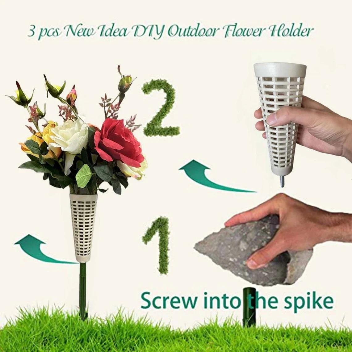 US Gravesite Flower Holder for Cemetery Vase with Spikes Grave Flower ...