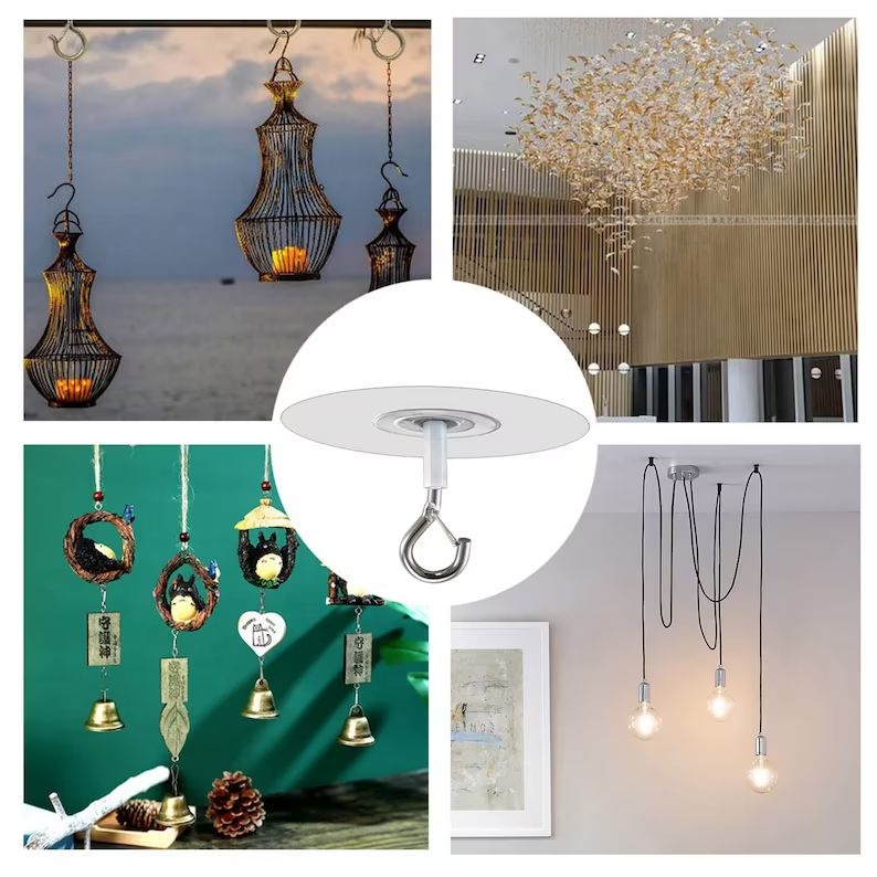 No Hole Adhesive Ceiling Hooks for Hanging Light Plants,Sticky Eye Hooks for Hanging Boby Mobile ...