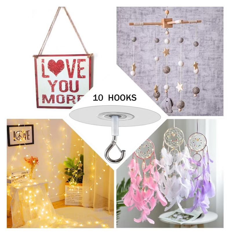 No Hole Adhesive Ceiling Hooks for Hanging Light Plants,Sticky Eye Hooks for Hanging Boby Mobile ...
