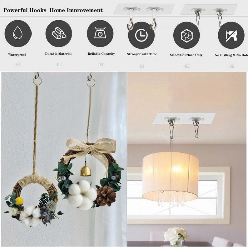 Adhesive Ceiling Hooks,Damage Free Ceiling Mounted Hooks Transparent Wall Sticky Safety Buckle ...